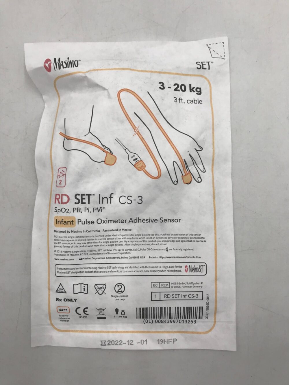 MASIMO 4477 RD Set Inf Cs-3 SpO2, Pr, Pi, PVi, Infant Pulse Oximeter Adhesive Sensor 3 - 20Kg ...