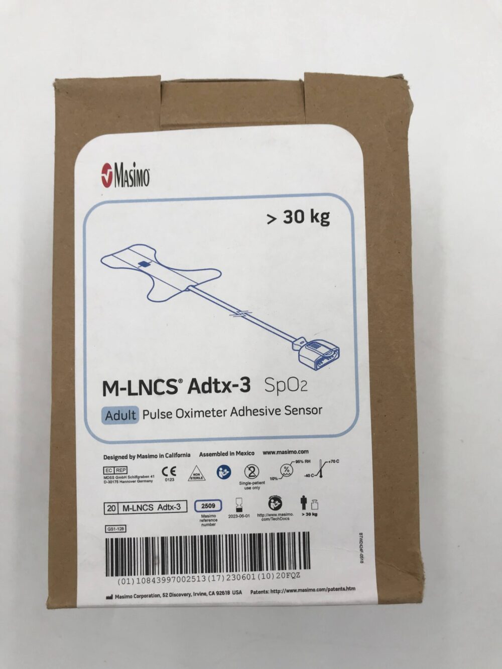 MASIMO 2509 M-LNCS Adtx-3 SpO2 Adult Pulse Oximeter Adhesive Sensor >30Kg (20/Box)(X) - GB TECH USA