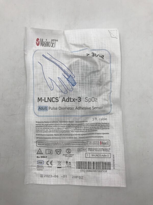 MASIMO 2509 M-LNCS Adtx-3 SpO2 Adult Pulse Oximeter Adhesive Sensor ...