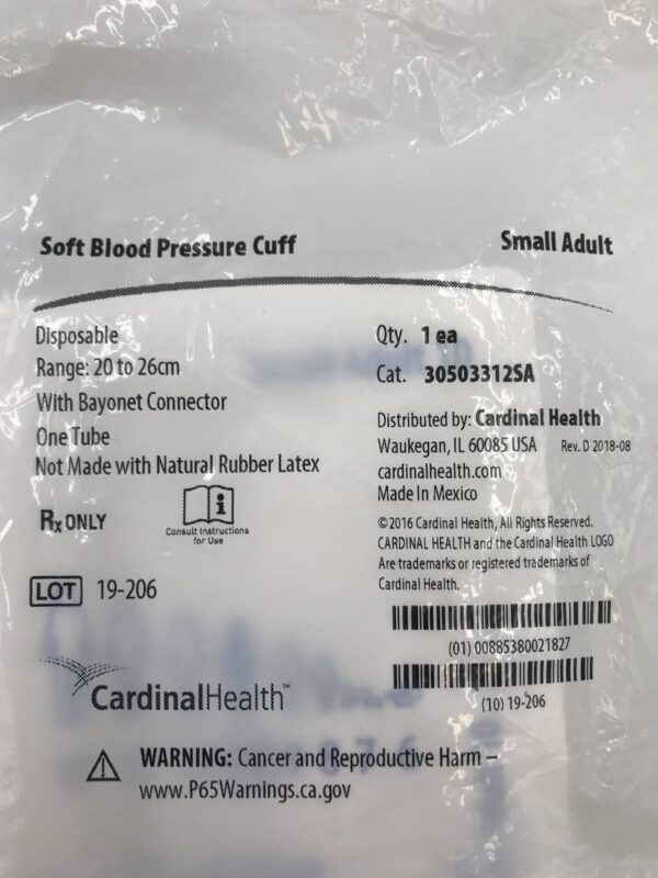 Cardinal Health 30503312SA Soft Blood Pressure Cuff Small Adult ...
