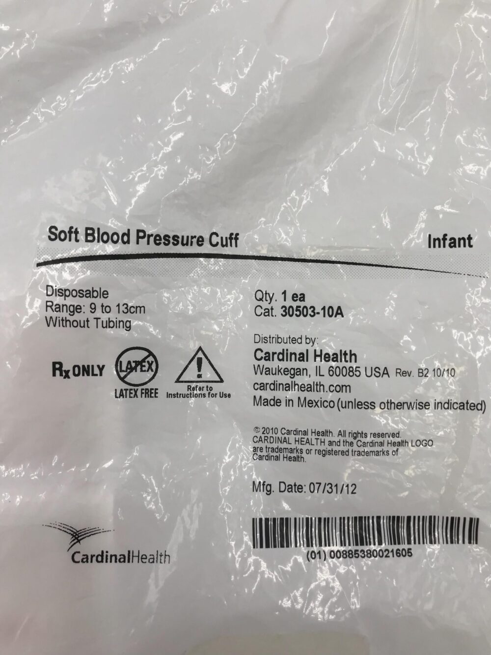 Cardinal Health 30503-10A Soft Blood Pressure Cuff Infant Disposable ...