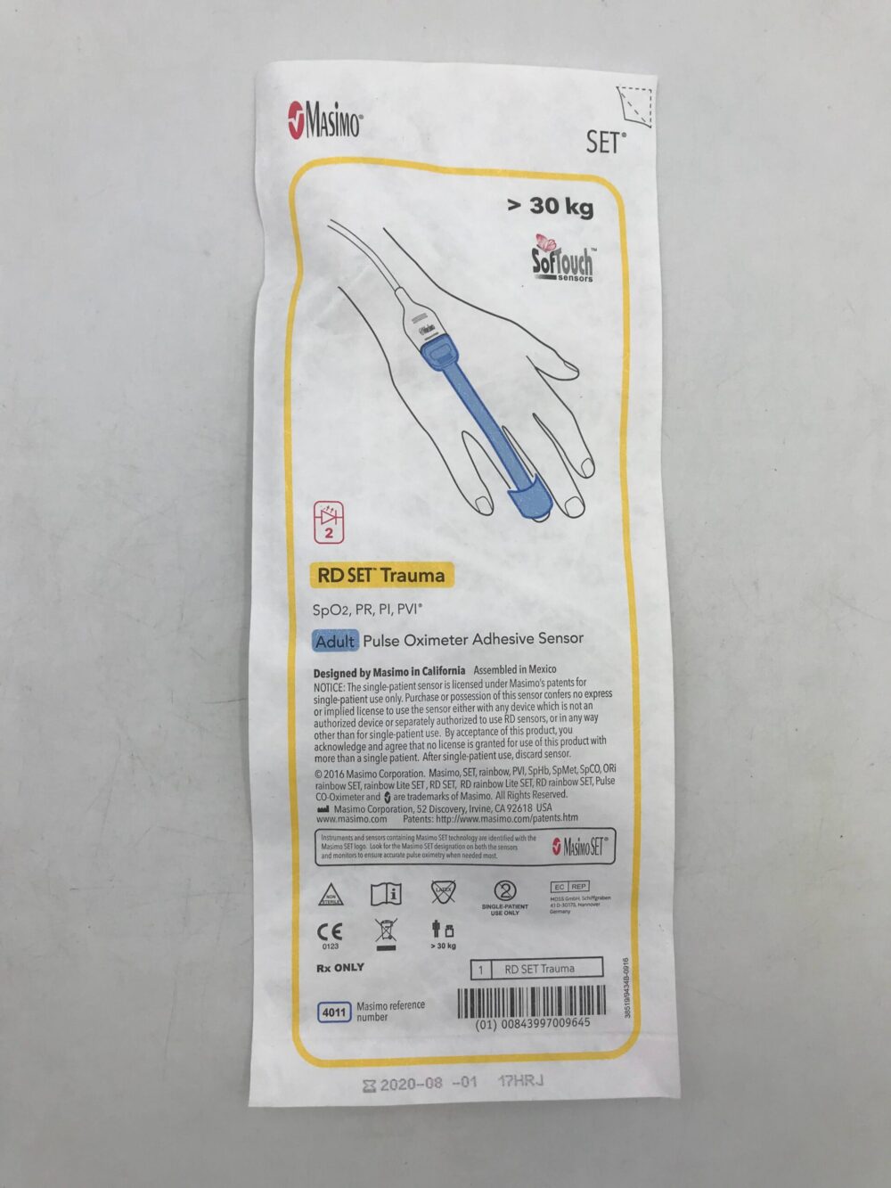 MASIMO 4011 SofTouch RD Set Trauma SpO2, PR, Pi, Psi Adult Pulse ...