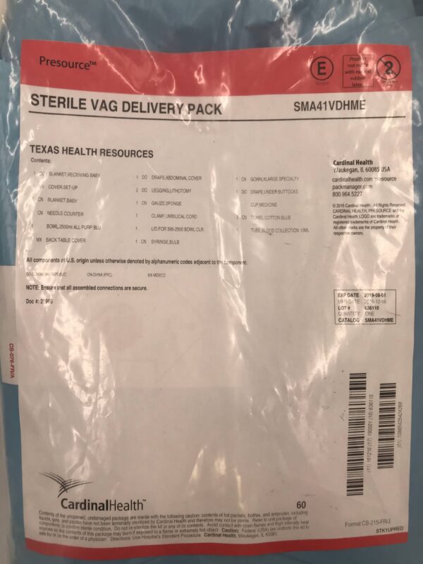 CARDINAL HEALTH SMA41VDHME Presource Vag Delivery Pack (X) - GB TECH USA