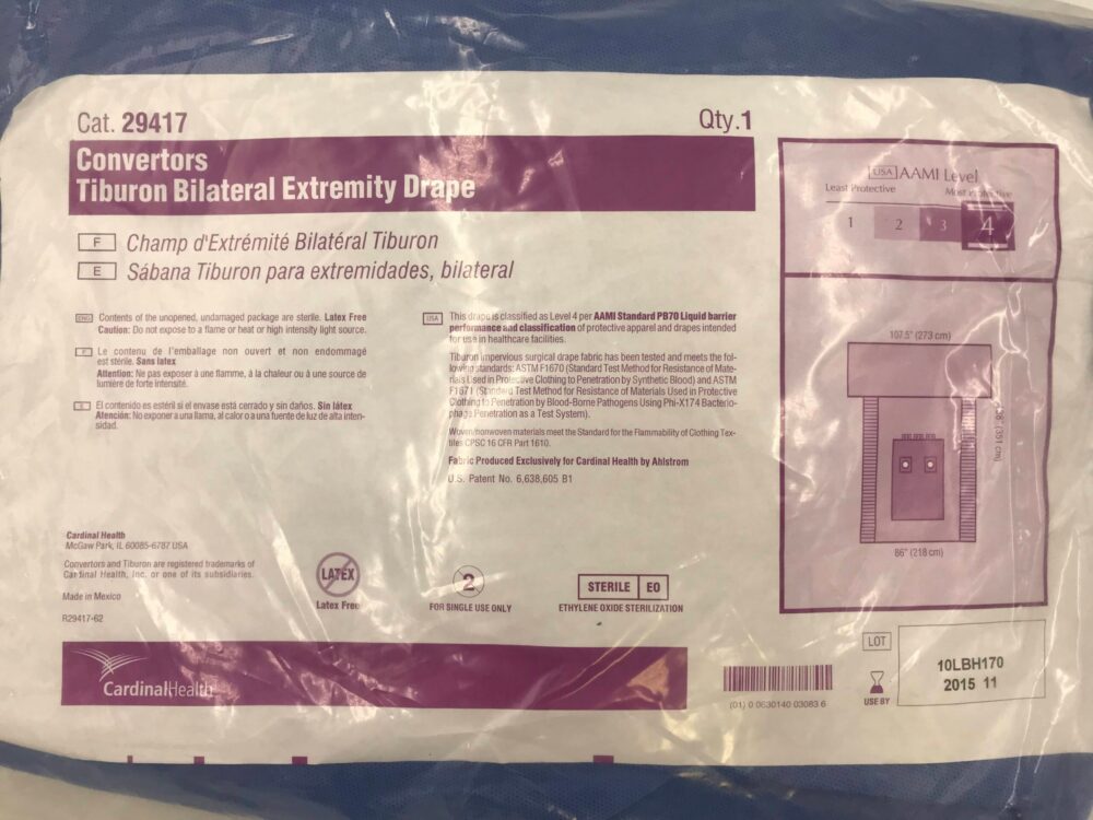CARDINAL HEALTH 29417 Convertors Tiburon Bilateral Extremity Drape AAMI ...