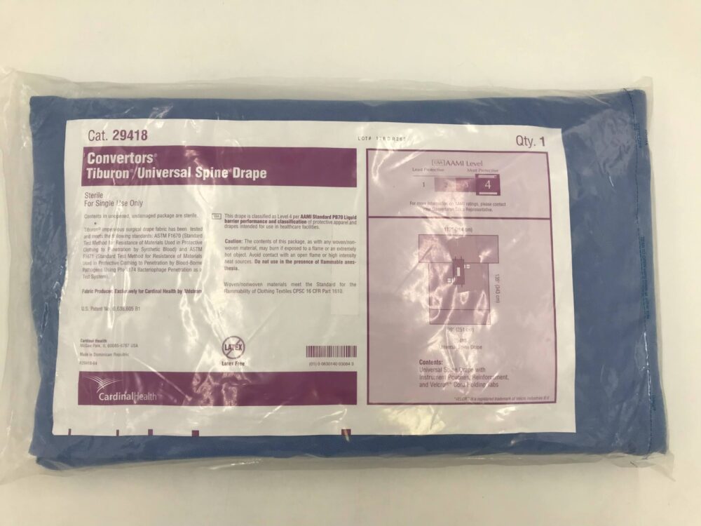 CARDINAL HEALTH 29418 Convertors Tiburon Universal Spine Drape AAMI ...