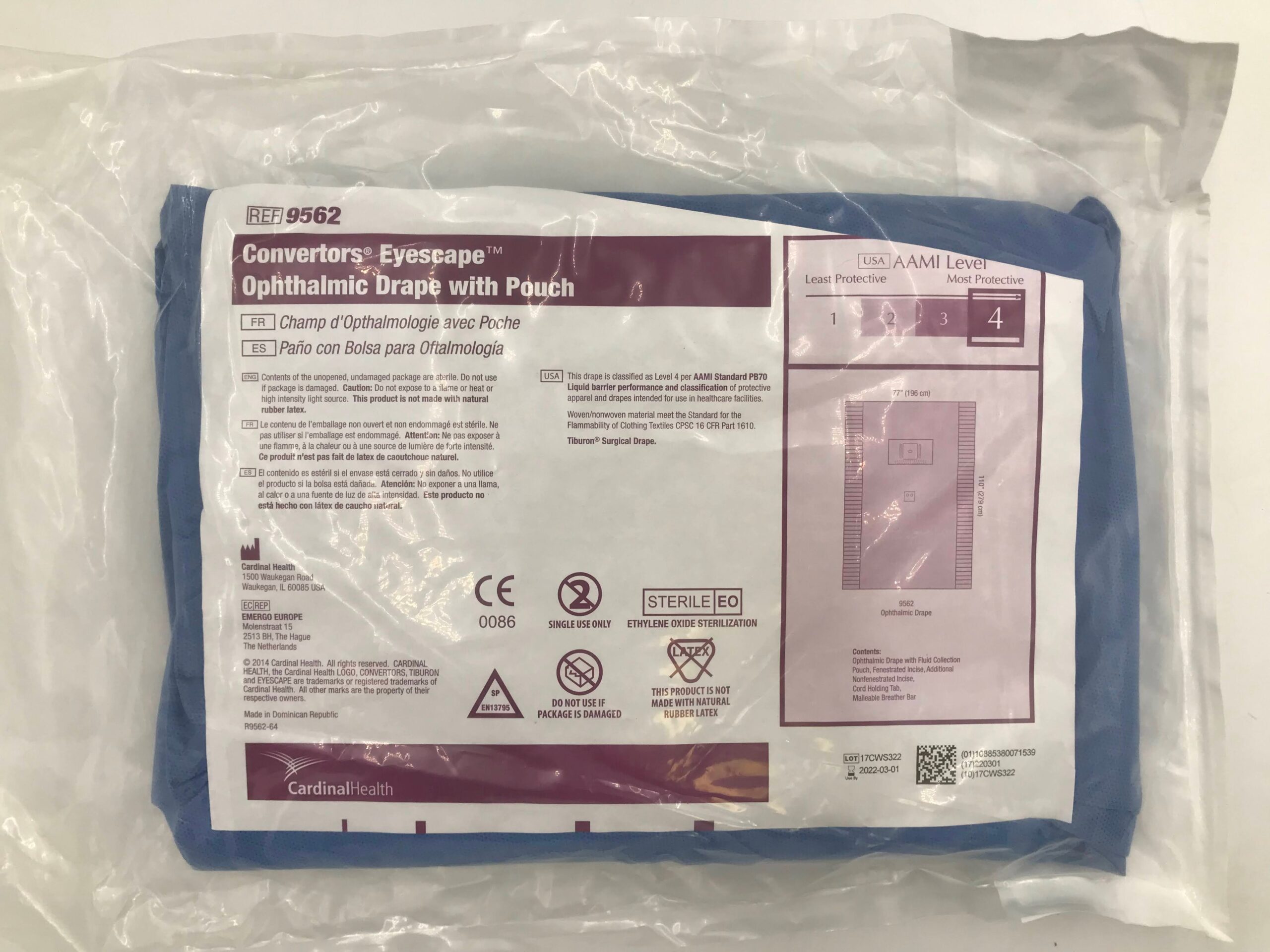 CARDINAL HEALTH 9562 Convertors Eyescape Ophthalmic Drape w/Pouch AAMI ...