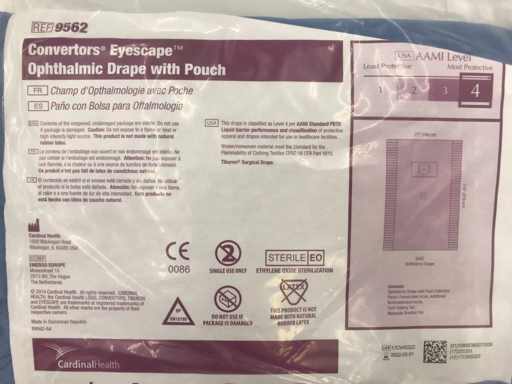 CARDINAL HEALTH 9562 Convertors Eyescape Ophthalmic Drape w/Pouch AAMI ...