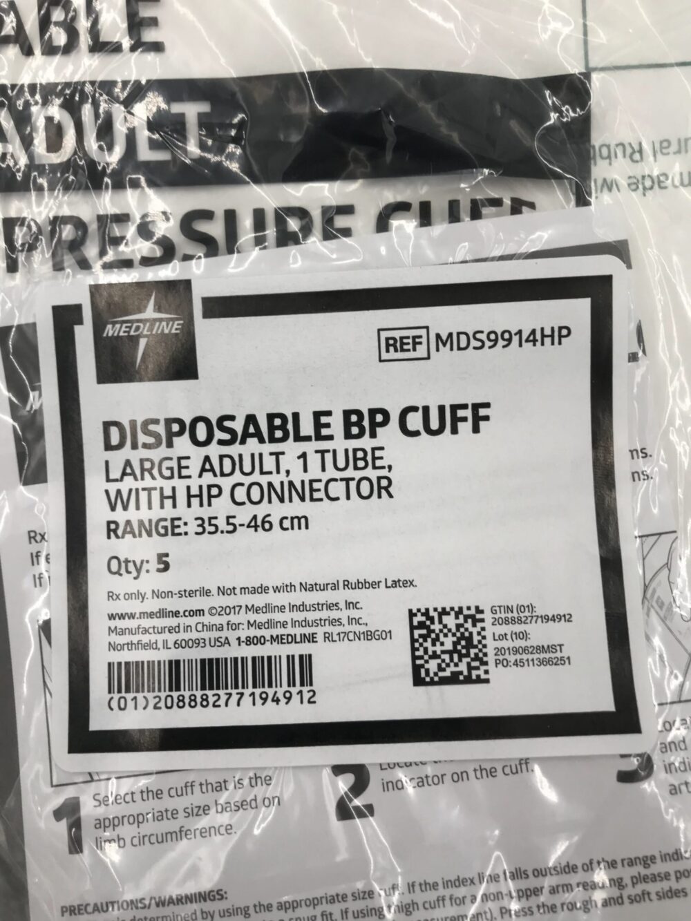 MEDLINE MDS9914HP Disposable Large Adult Blood Pressure Cuff 35.5-46cm ...
