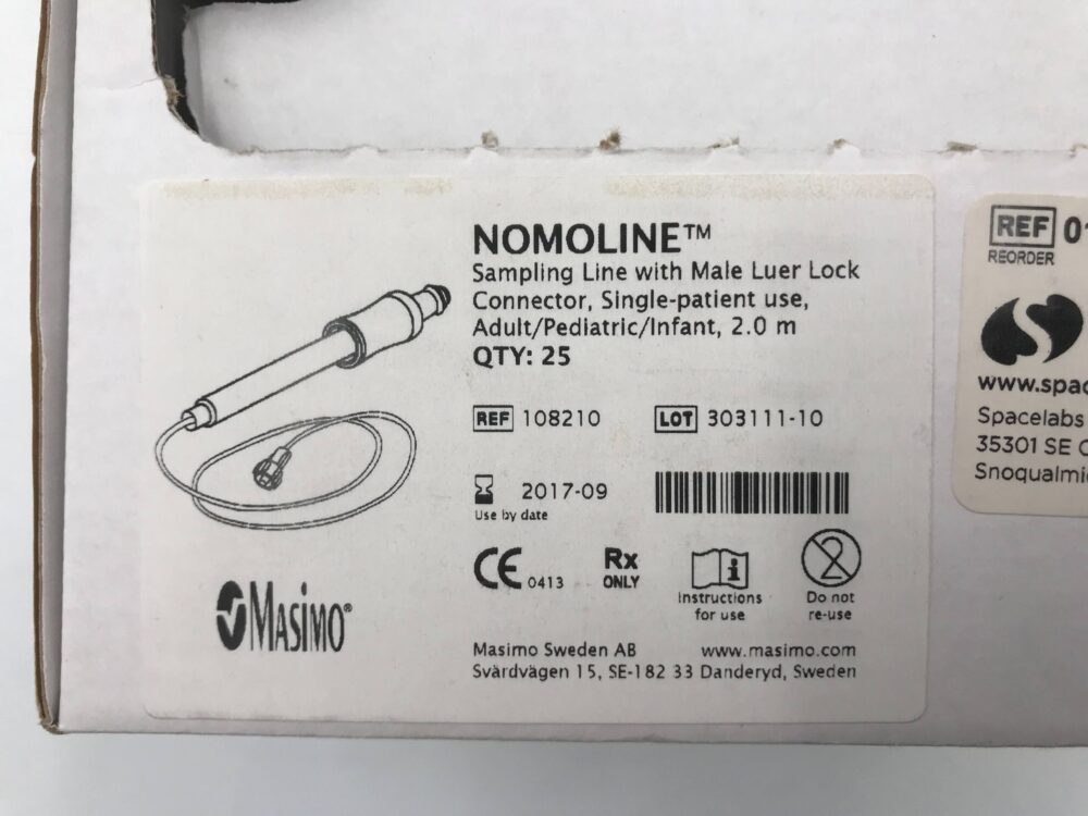 Masimo 108210 Nomoline Sampling Line with Male Luer Lock Connector (25 ...