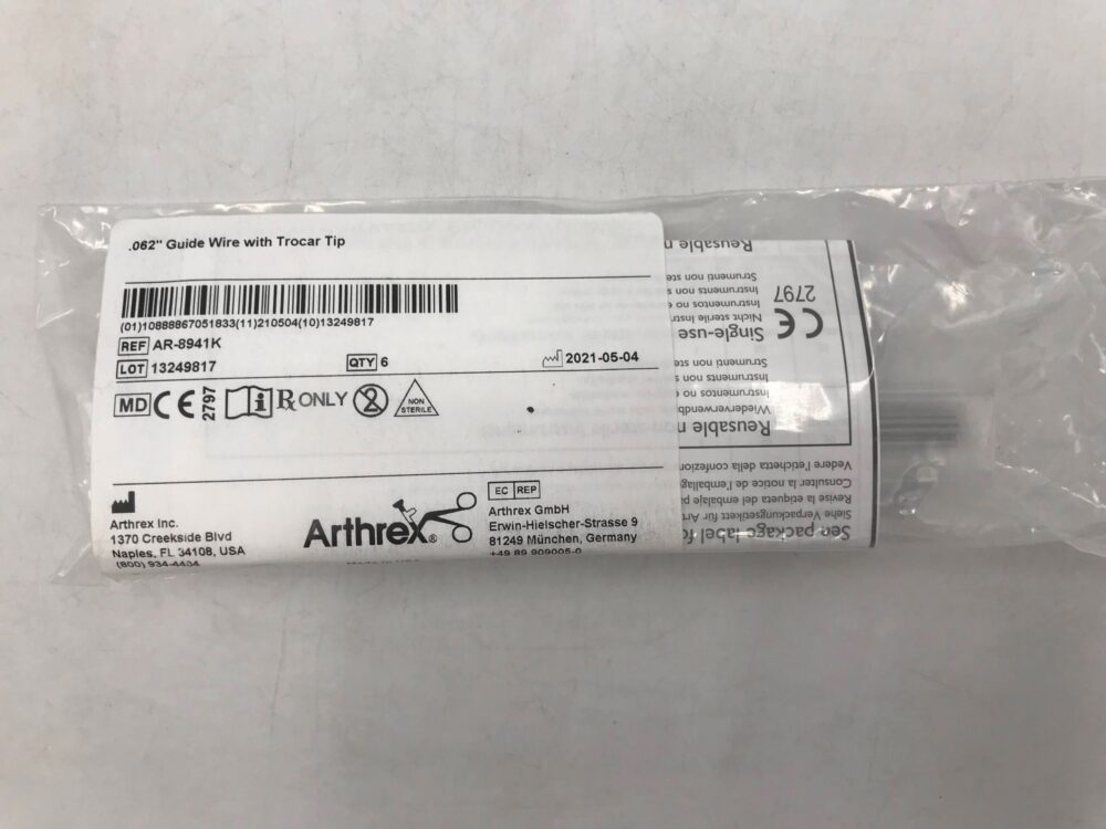 ARTHREX AR-8941K Guide Wire w/Trocar Tip .062in (6/Pkg) - GB TECH USA