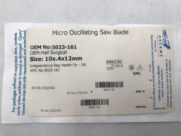 Hall Surgical 5023-161 Micro Oscillating Saw Blade 10 x 0.4 x 12mm ...