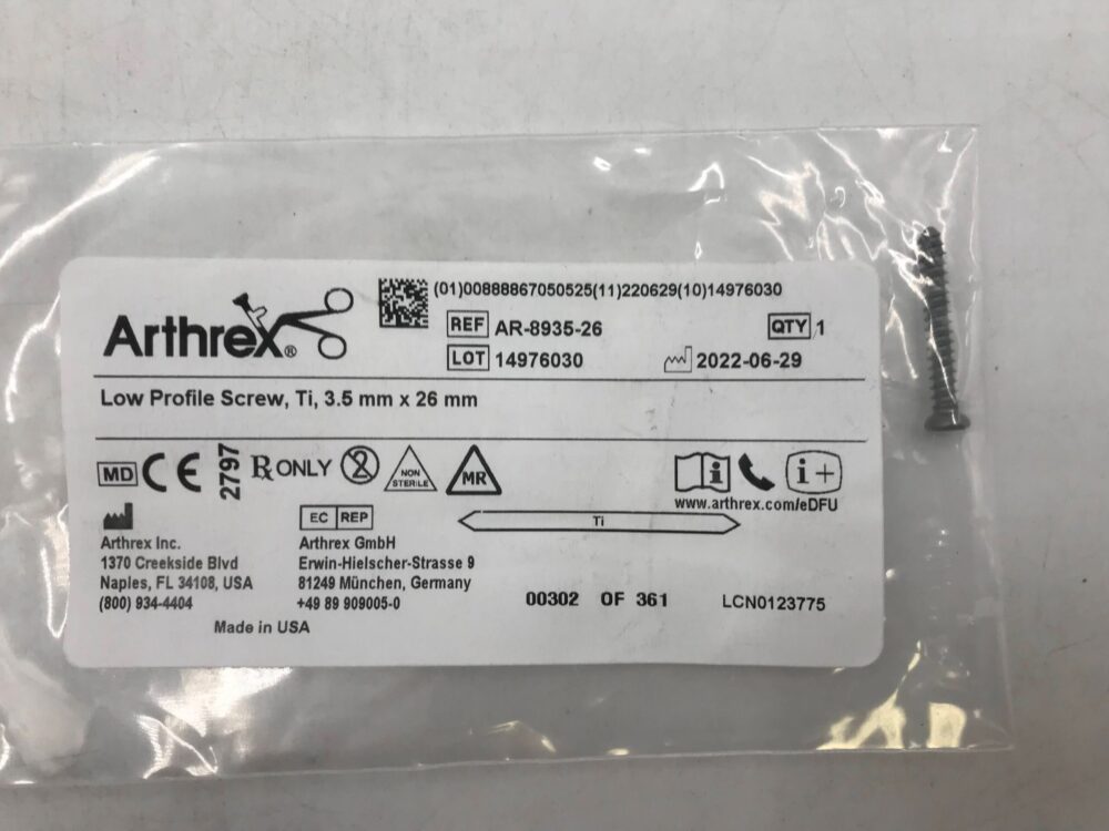 ARTHREX AR-8935-26 Low Profile Screw, Ti 3.5mm x 26mm - GB TECH USA