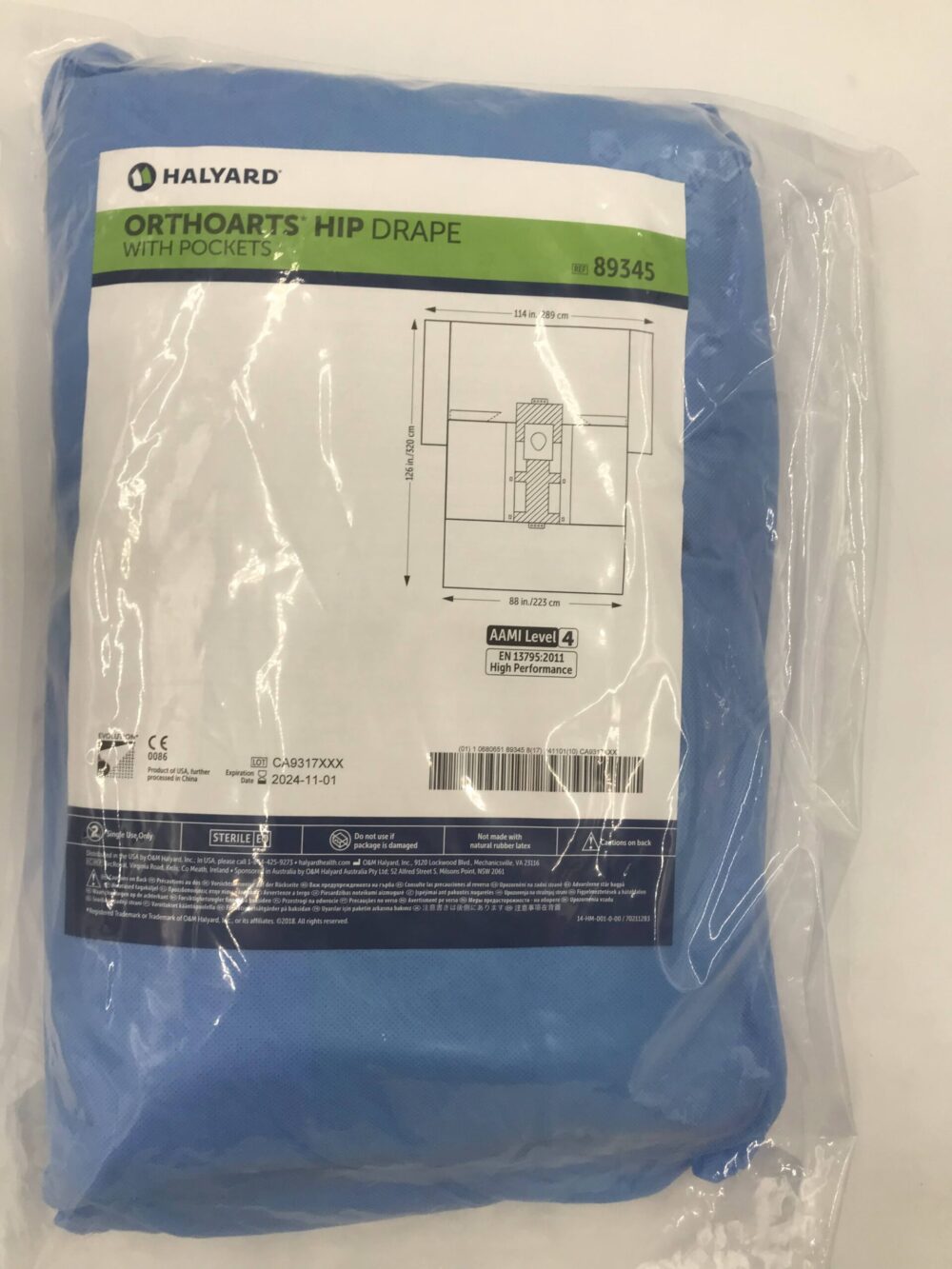 HALYARD 89345 Orthoarts Hip Drape w/Pockets AAMI Level 4, 126x114x88in ...