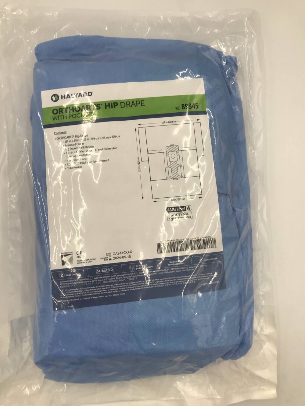 HALYARD 89345 Orthoarts Hip Drape w/Pockets AAMI Level 4, 126x114x88in ...
