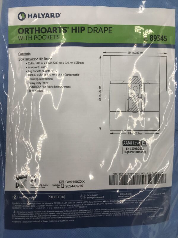 HALYARD 89345 Orthoarts Hip Drape w/Pockets AAMI Level 4, 126x114x88in ...