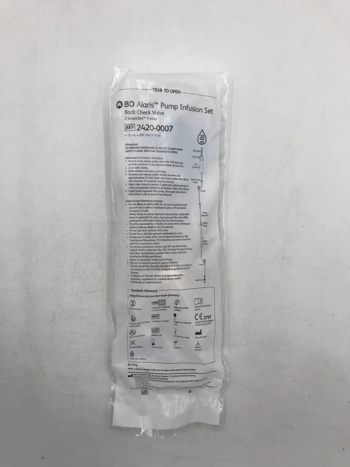BD 2420-0007 Alaris Pump Infusion Set Back Check Valve 2 SmartSite Y ...