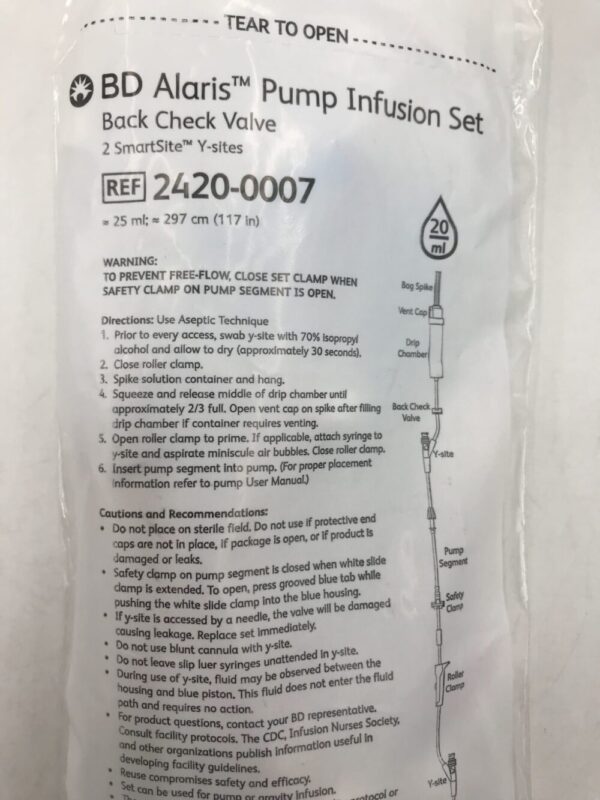 BD 2420-0007 Alaris Pump Infusion Set Back Check Valve 2 SmartSite Y ...