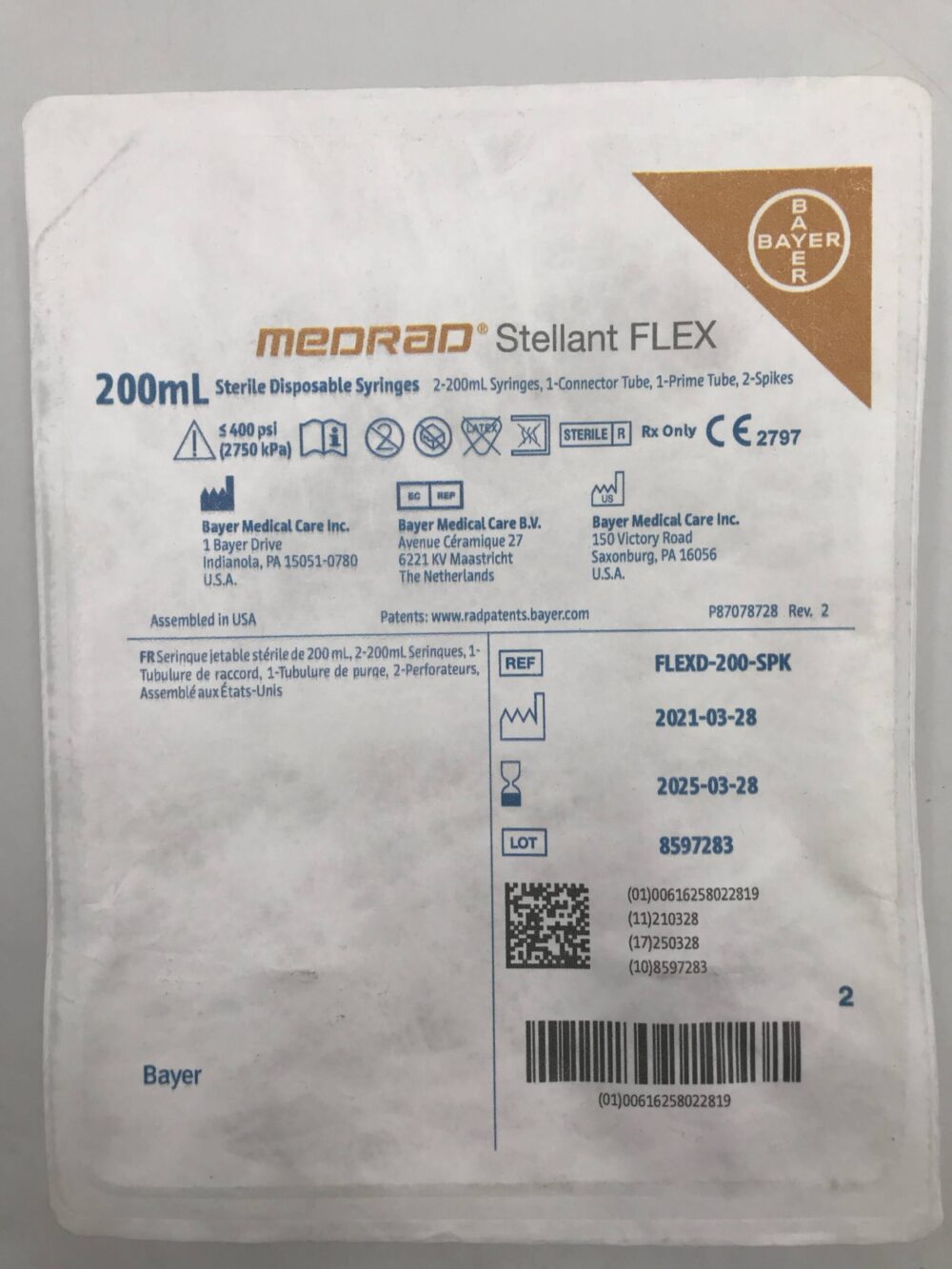 Bayer FLEXD-200-SPK Medrad Stellant FLEX 200mL Sterile Disposable ...