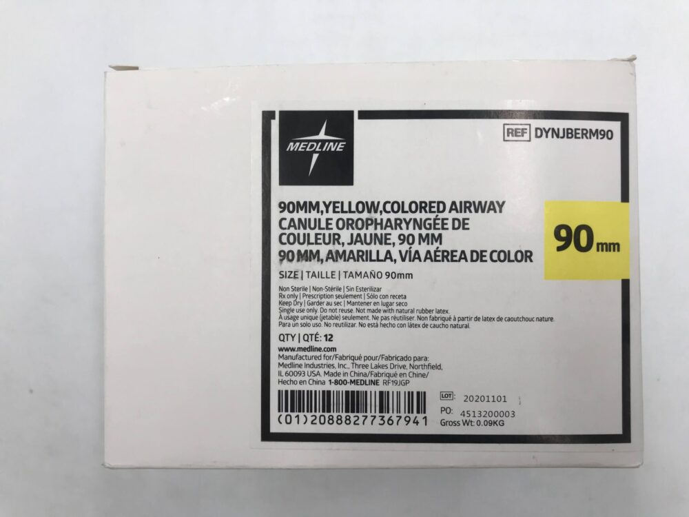 Medline DYNJBERM90 Yellow Colored Airway 90mm (12/Box) - GB TECH USA