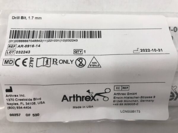 Arthrex AR-8916-14 Drill Bit 1.7mm - GB TECH USA