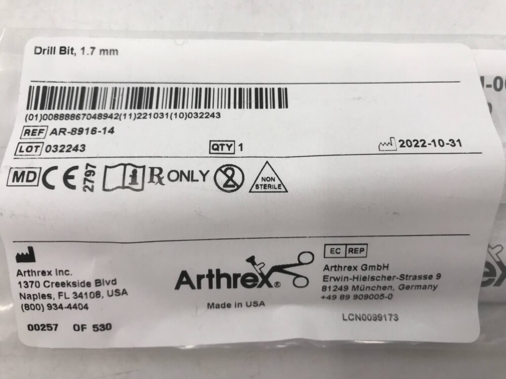 Arthrex AR-8916-14 Drill Bit 1.7mm - GB TECH USA