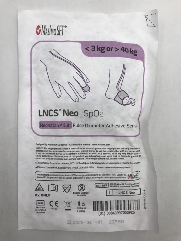 Masimo Set 2329 LNCS Neo SpO2 Neonatal/Adult Pulse Oximeter Adhesive ...