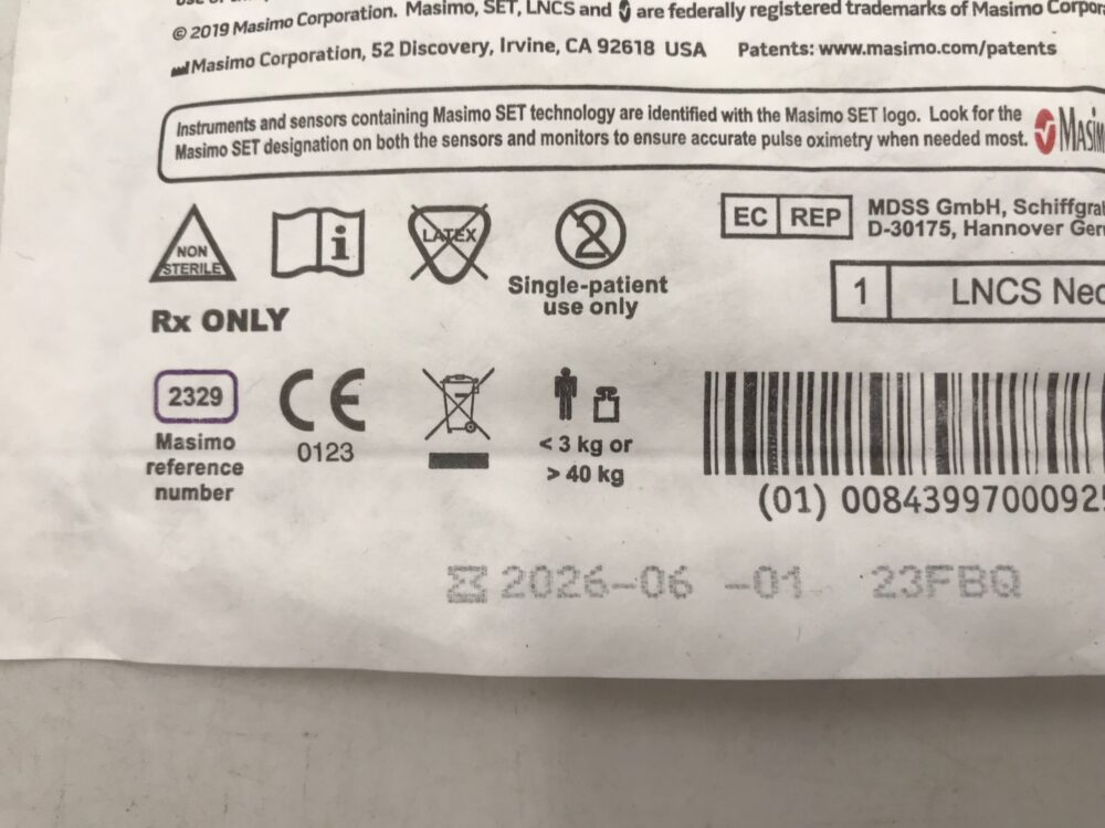 Masimo Set 2329 LNCS Neo SpO2 Neonatal/Adult Pulse Oximeter Adhesive Sensor 40kg - GB TECH USA