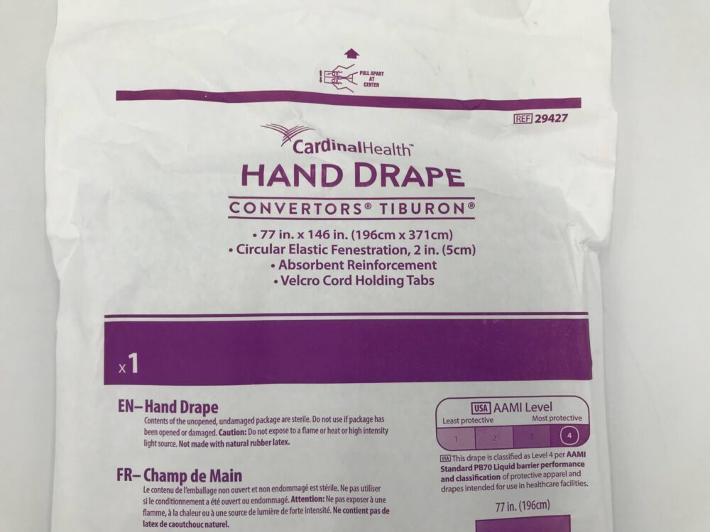 CARDINAL HEALTH 29427 Convertors Tiburon Hand Drape AAMI Level 4, 77in ...