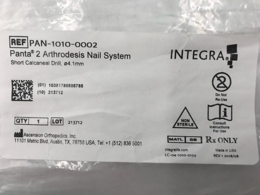 Integra PAN-1010-0002 Panta 2 Arthrodesis Nail System Short Calcaneal ...