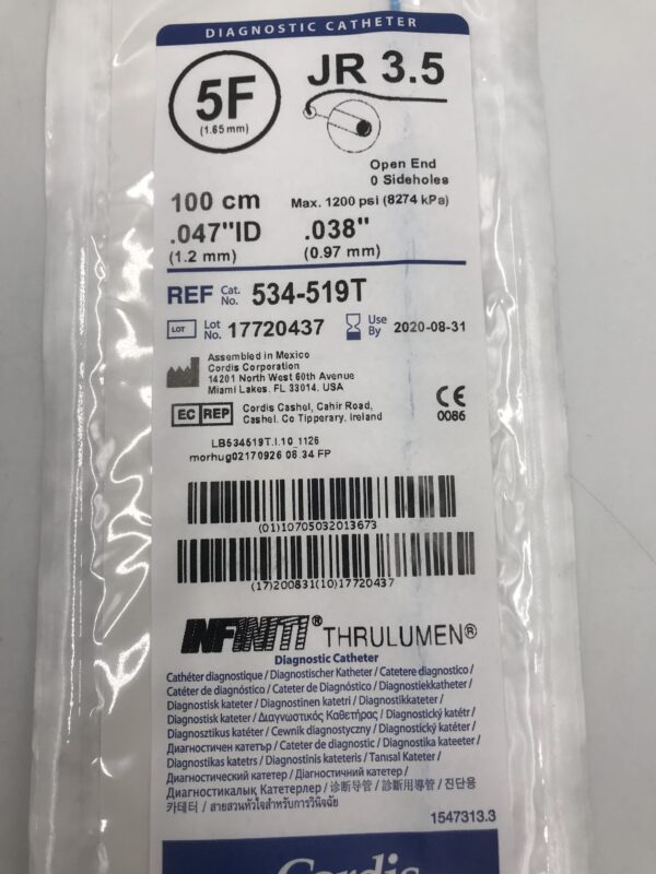 Cordis 534-519T Infiniti Thrulumen JR 3.5 5F 100cm Diagnostic Catheter ...