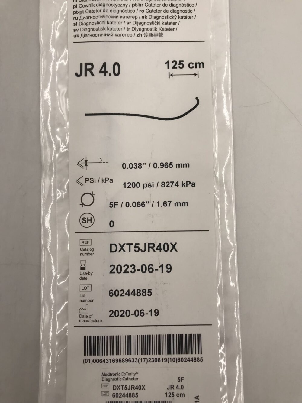 Medtronic DXT5JR40X DxTerity Diagnostic Catheter JR 4.0 5F 125cm (X) - GB TECH USA