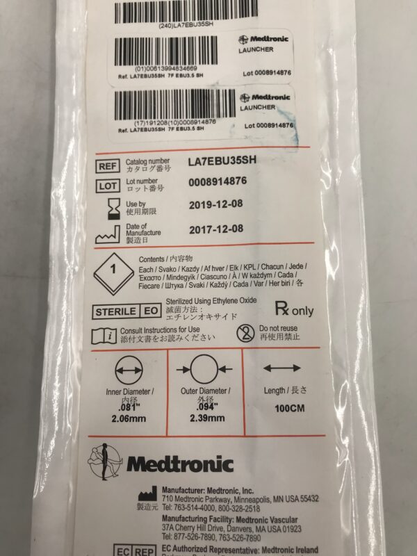 Medtronic LA7EBU35SH Launcher Guiding Catheter .081″ EBU3.5 SH 7F 100cm ...