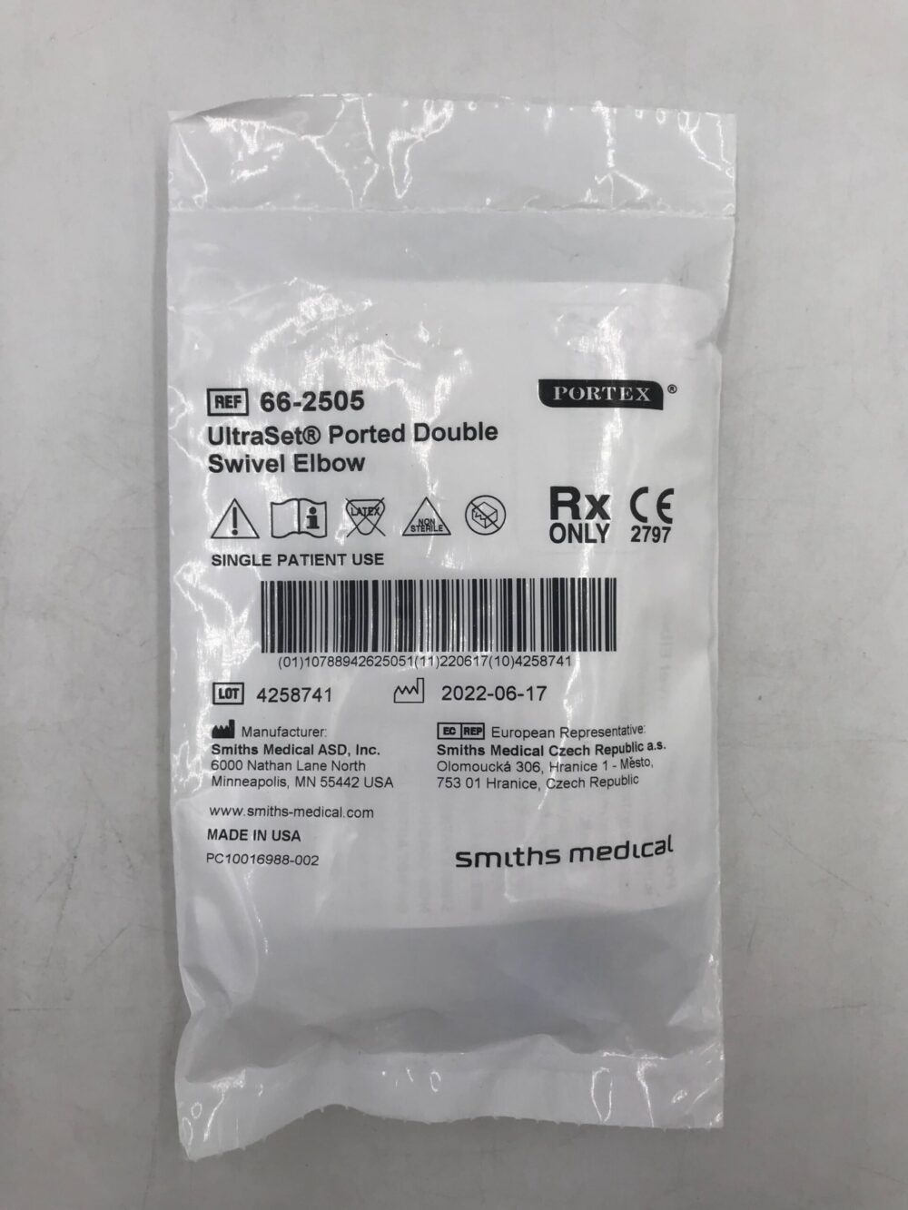 SMITHS MEDICAL 66-2505 Portex UltraSet Ported Double Swivel Elbow - GB ...