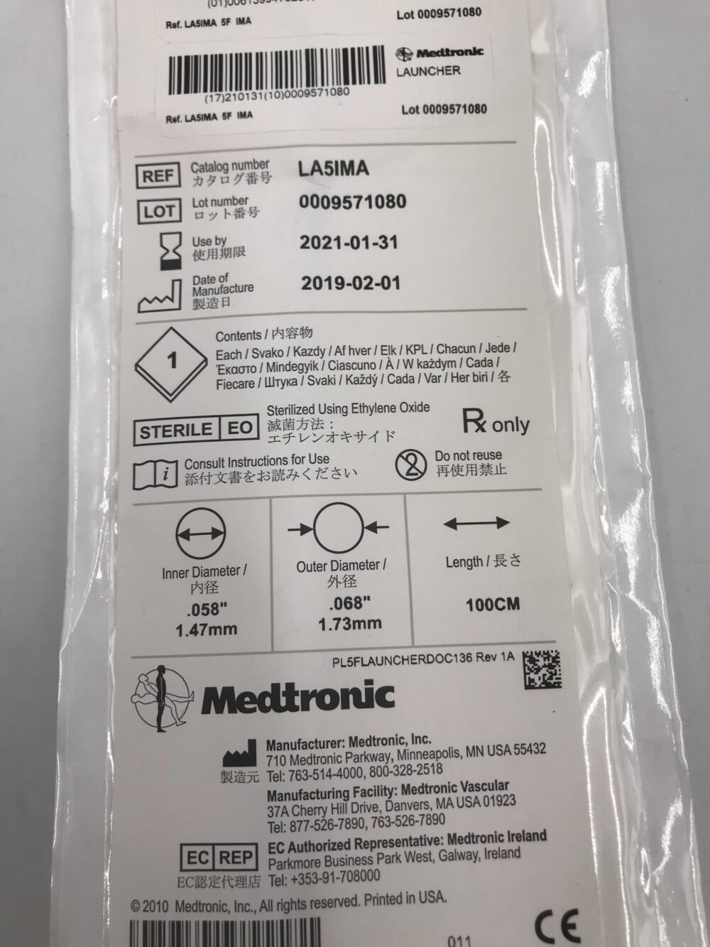 Medtronic LA5IMA Launcher Guiding Catheter .058" IMA 5F 100cm (X) - GB ...