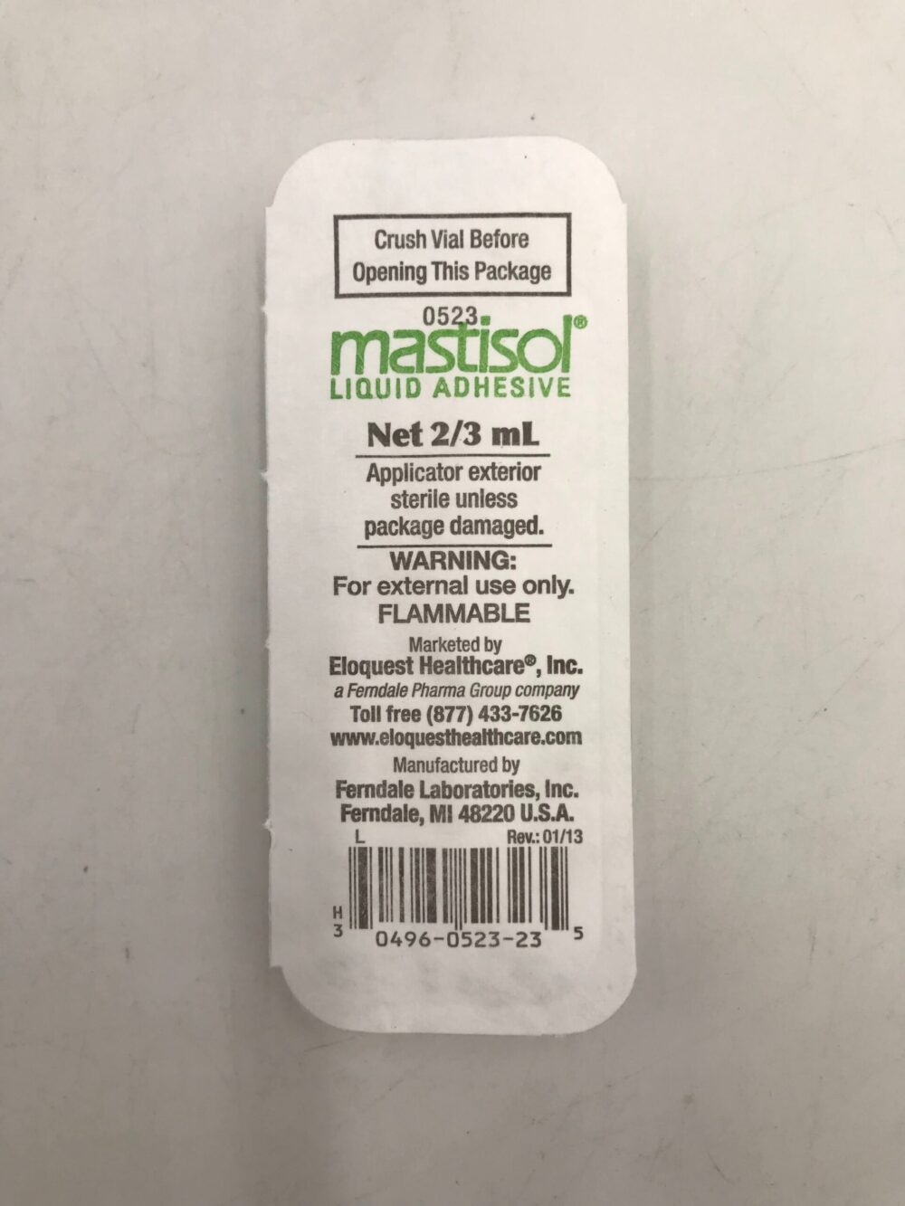FERNADALE LABORATORIES 0523 Mastisol Liquid Adhesive Vial 2/3mL - GB ...