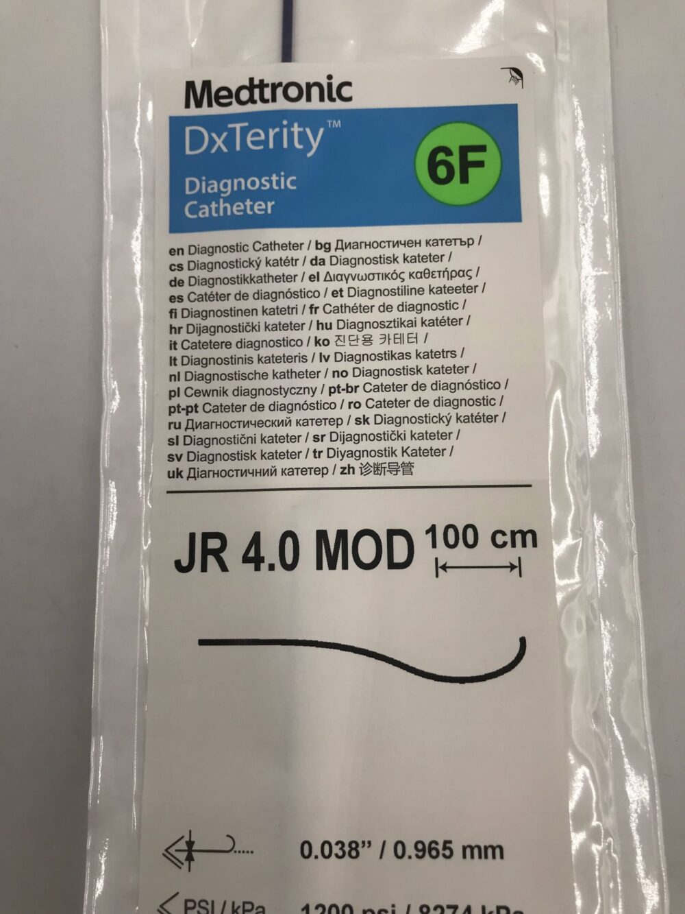 Medtronic DXT6JR4M DxTerity Diagnostic Catheter JR 4.0 MOD 6F 100cm (X ...