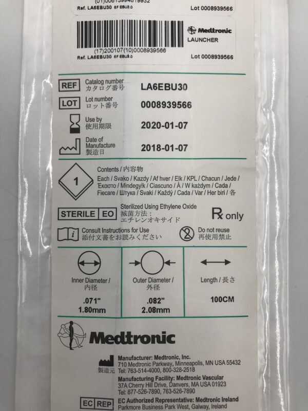 Medtronic LA6EBU30 Launcher Guiding Catheter EBU3.0 6F 100cm (X) - GB ...