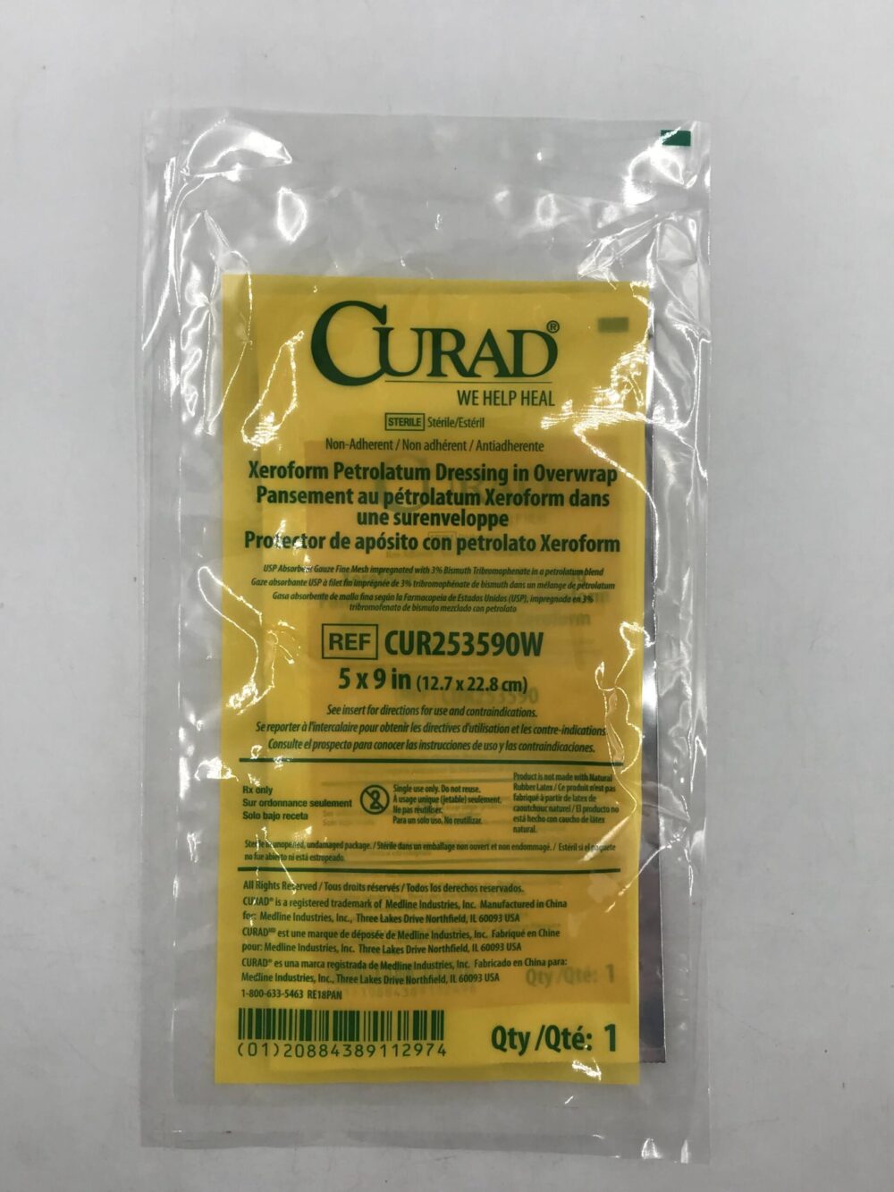 Medline CUR253590W Curad Xeroform Petrolatum Dressing 5in x 9in - GB ...