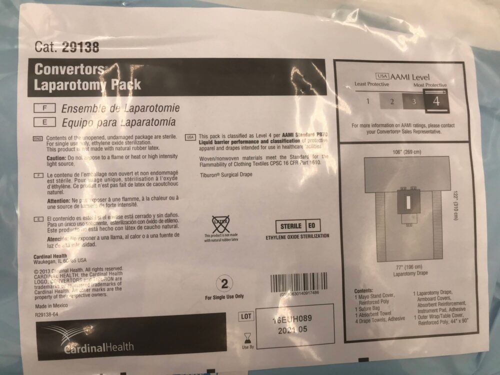 CARDINAL HEALTH 29138 Convertors Laparotomy Pack AAMI Level 4 ...