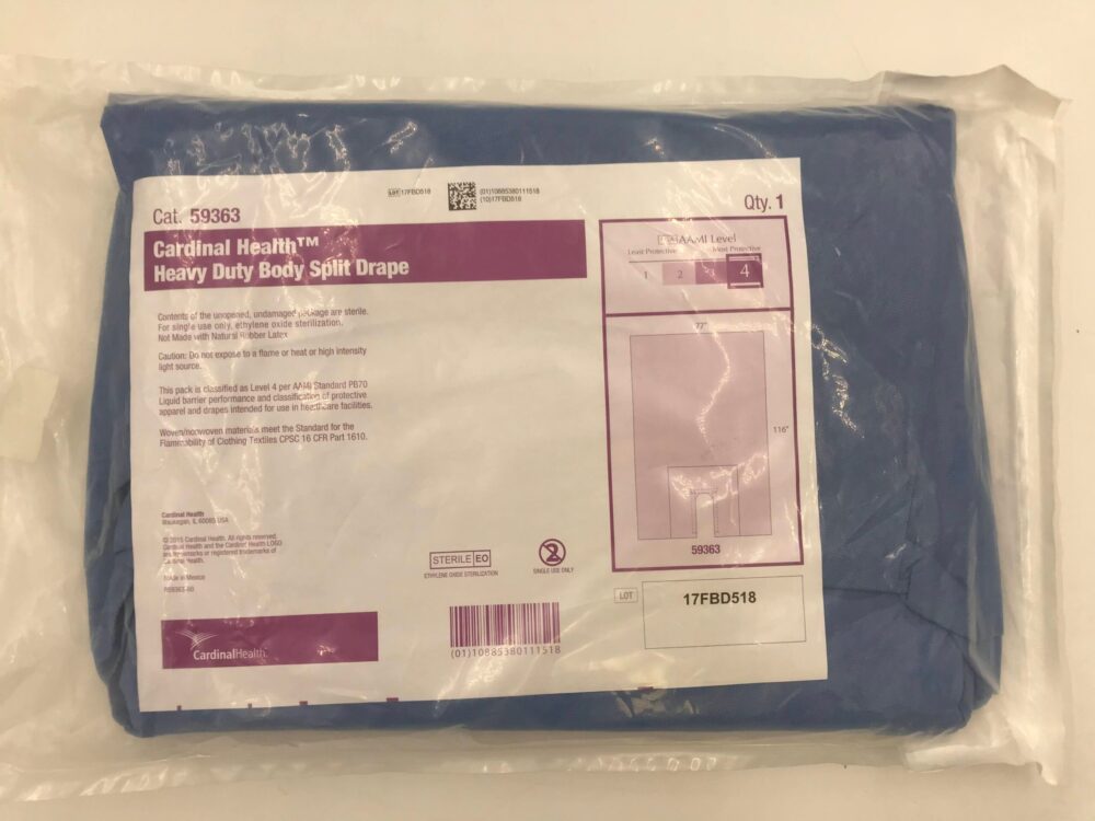 CARDINAL HEALTH 59363 Heavy Duty Body Split Drape AAMI 4, 77x116in - GB ...