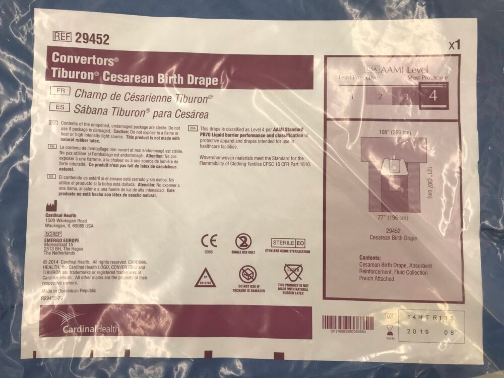 CARDINAL HEALTH 29452 Convertors Tiburon Cesarean Birth Drape AAMI ...