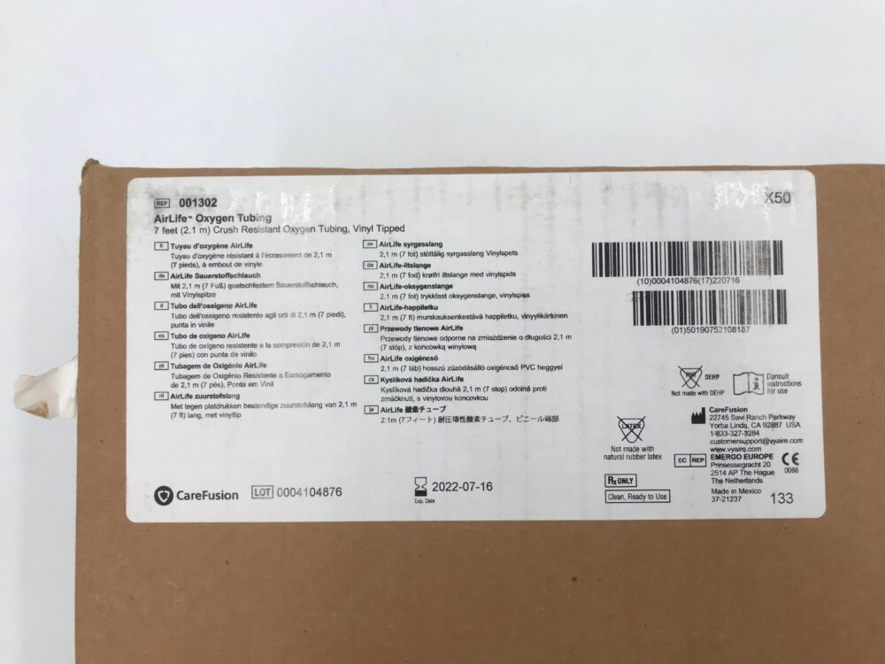 CareFusion 001302 AirLife Crush Resistant Oxygen Tubing, Vinyl Tipped ...