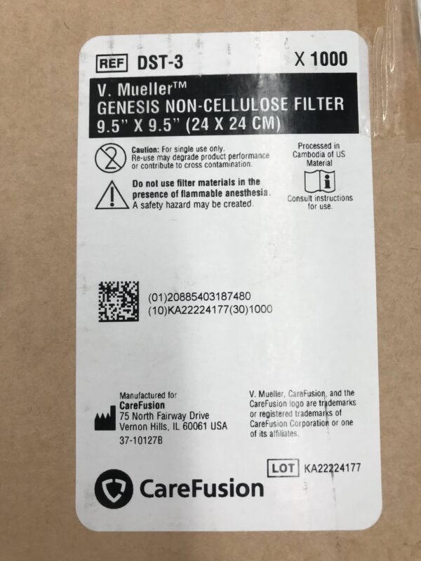 CareFusion DST-3 V. Mueller Genesis Non-Cellulose Filter 9.5×9.5in ...