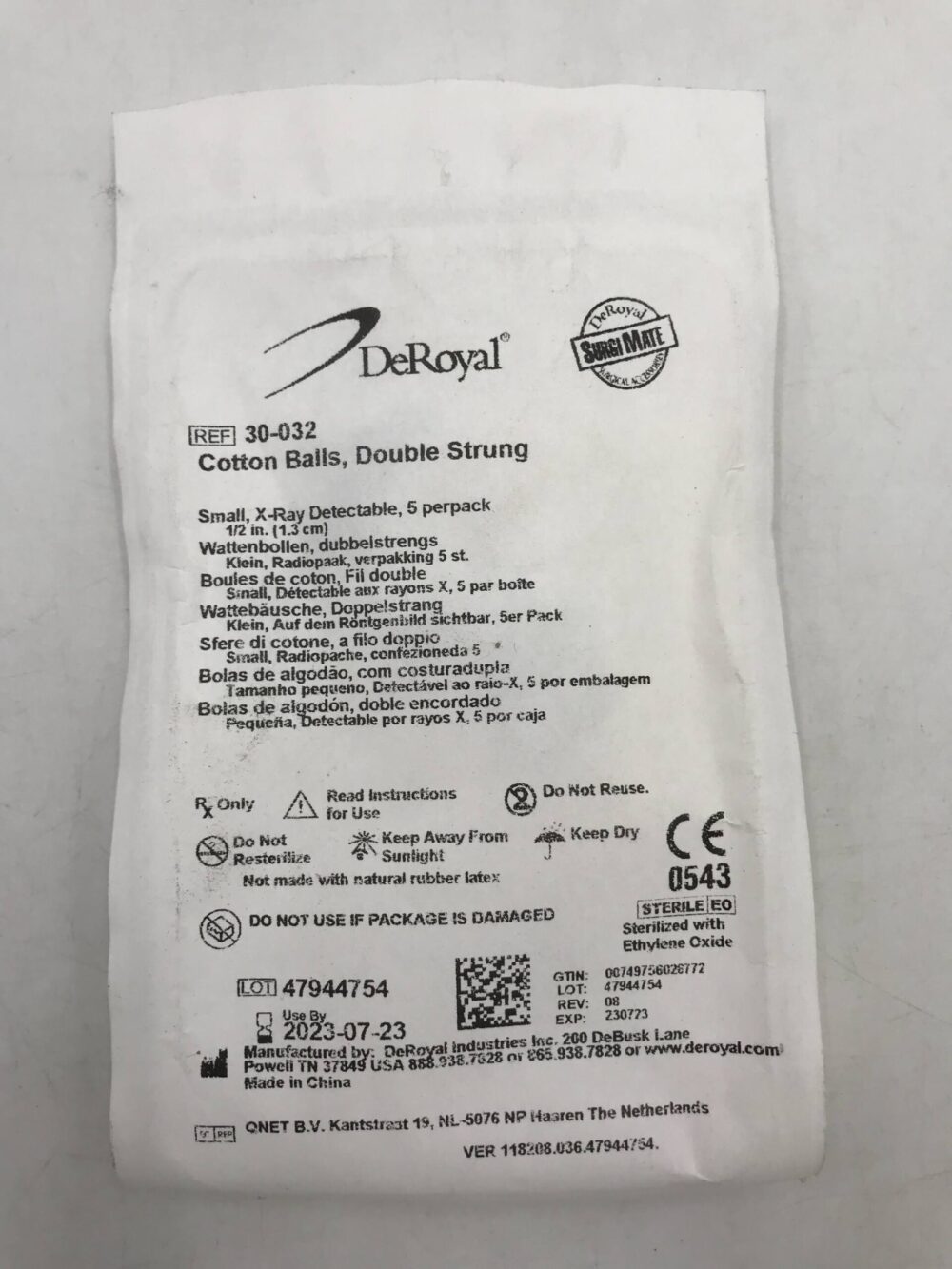 DeRoyal 30-032 Cotton Balls Double Strung Small X-Ray Detectable (5 ...