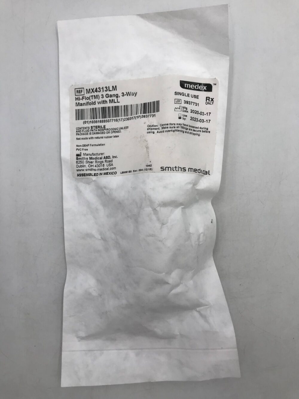 Smiths Medical MX4313LM Hi-Flo (TM) 3 Gang 3-Way Manifold with MLL (X ...