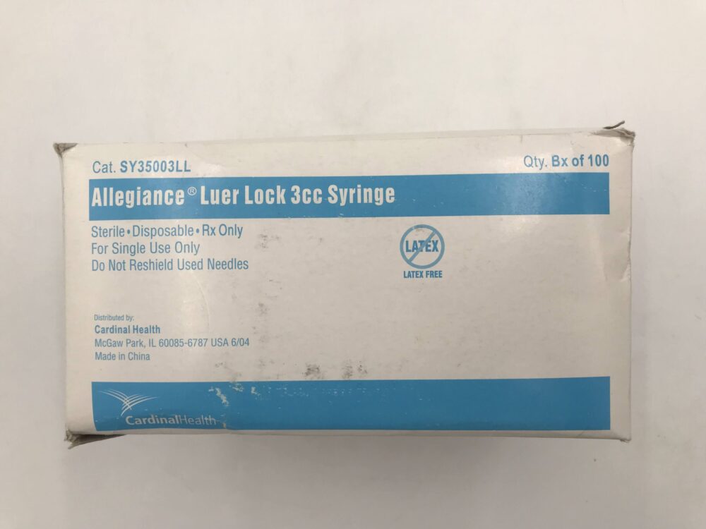 Cardinal Health SY35003LL Allegiance Luer Lock 3cc Syringe (100/Box ...