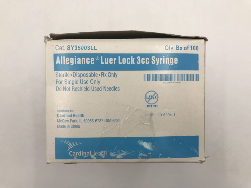 Cardinal Health SY35003LL Allegiance Luer Lock 3cc Syringe (100/Box ...