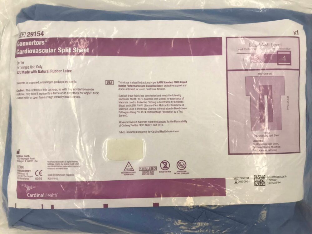 CARDINAL HEALTH 29154 Convertors Cardiovascular Split Sheet AAMI Level ...