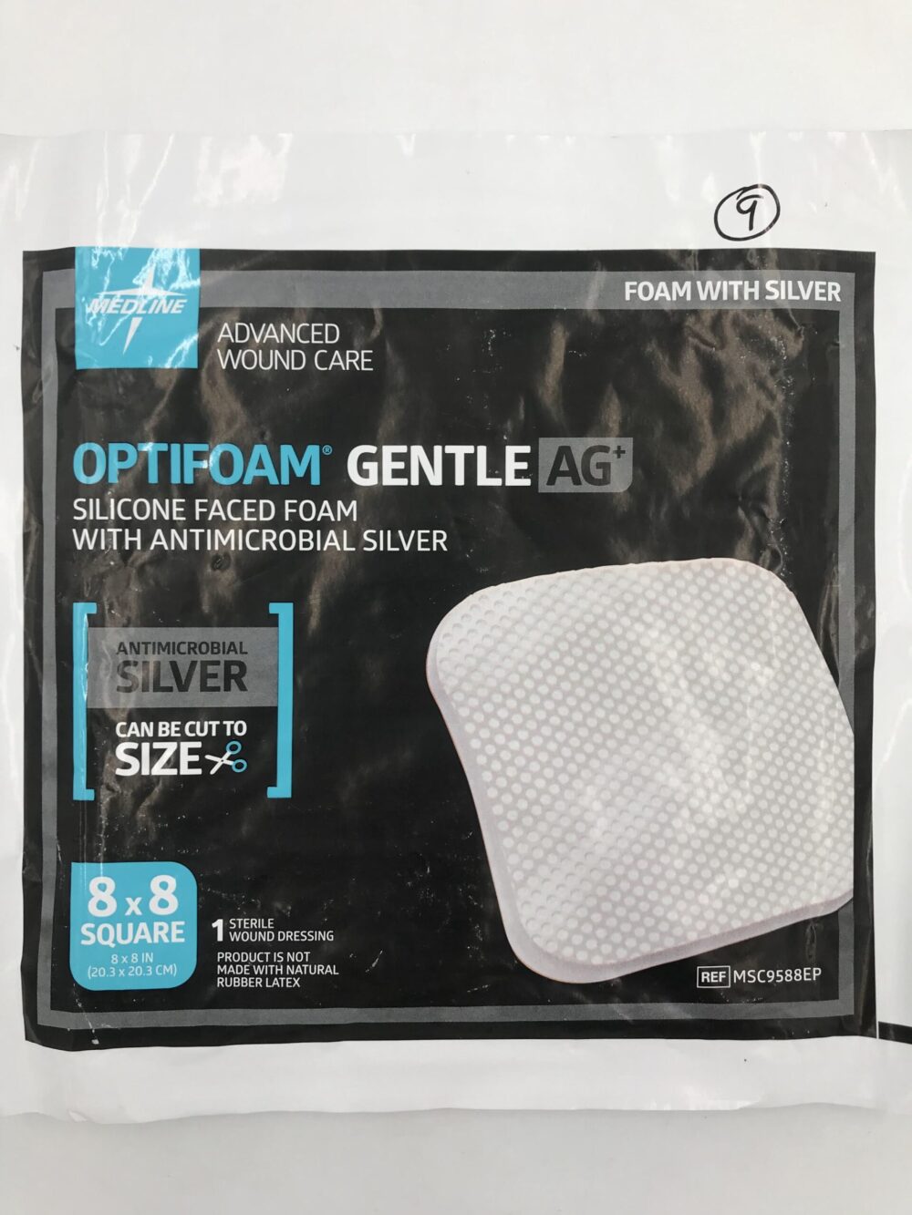 Medline MSC9588EP Optifoam Gentle AG+ Silicone Faced Foam with Antimicrobial Silver 8 x 8in (X ...