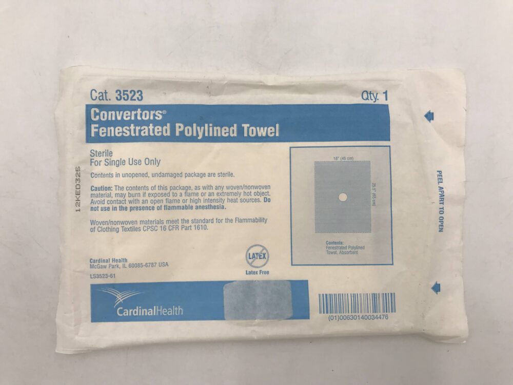 CARDINAL HEALTH 3523 Convertors Fenestrated Polylined Towel 18x25.5in ...